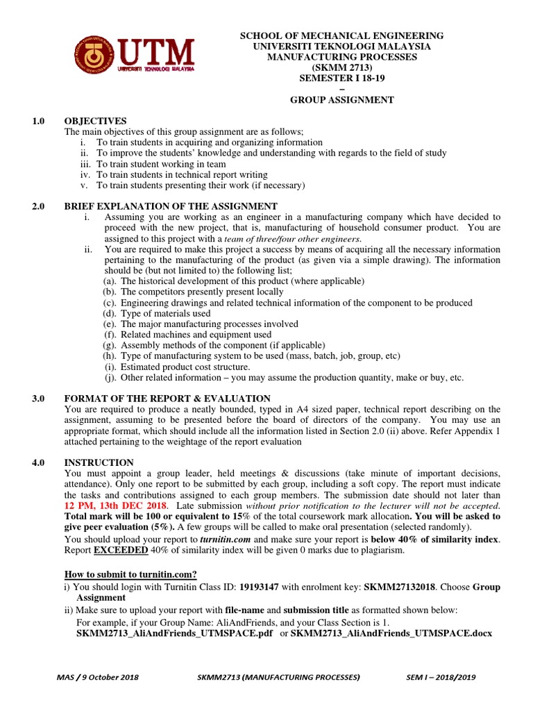 Skmm2713 Group Project Utmspace Sem1 1819 1 | PDF | Engineering ...