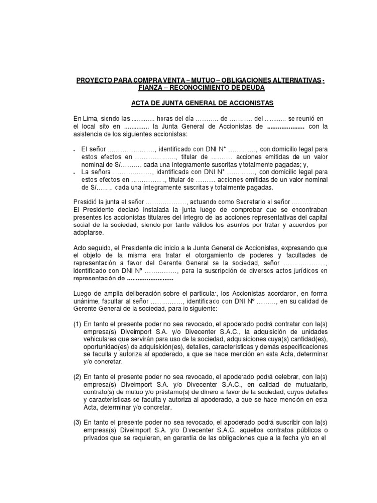 Acta Poder - Sa - Sac // para Delegar A 3ro Ejecución. | PDF | Compartir (Finanzas) | Gobierno