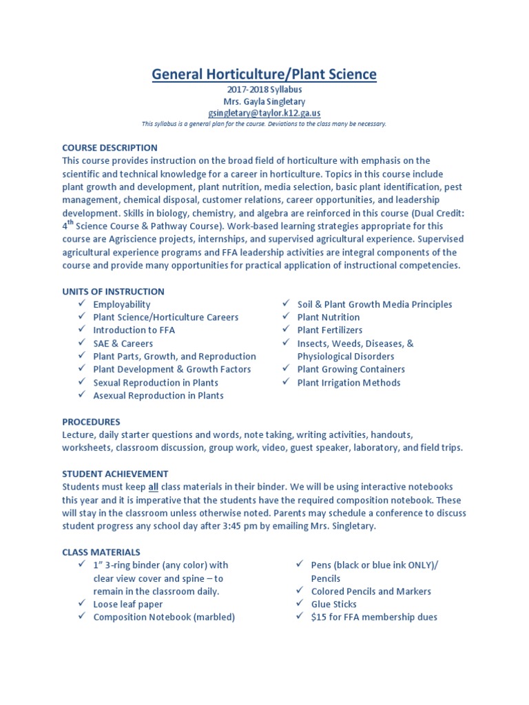 General Horticulture and Plant Science Syllabus | PDF | Syllabus | Plants