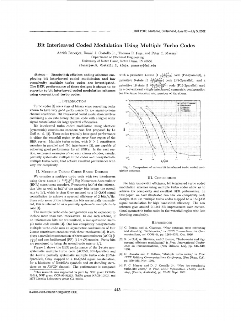 Multiple Turbo Codes For Bandwidth Efficient Bit Interleaved Coded Modulation Comparing The