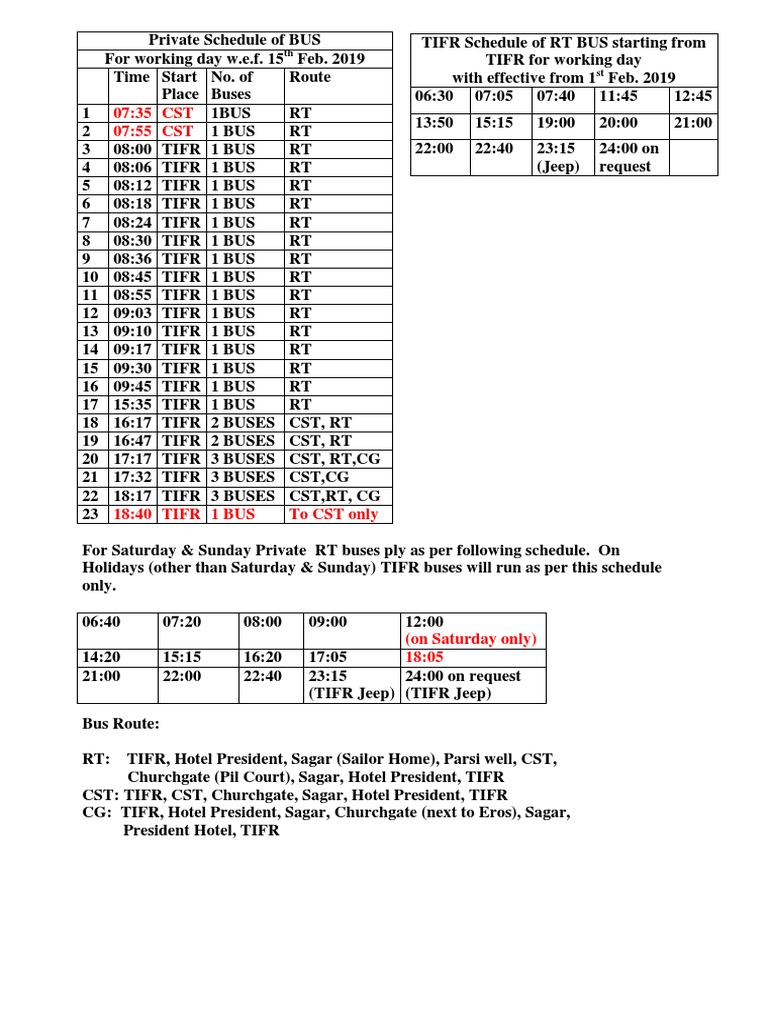 TFC Bus Schedule