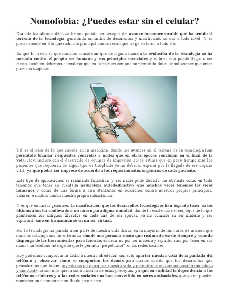 Nomofobia: Adicción al Celular | PDF | Teléfonos móviles | Ansiedad