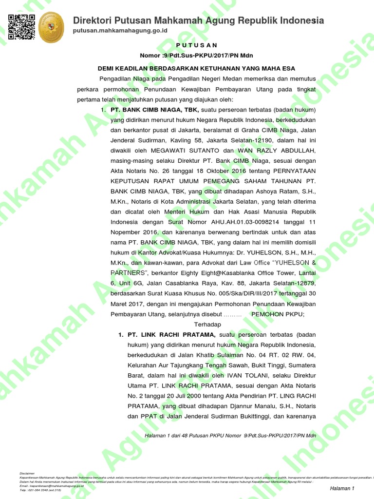 PN Niaga MDN 2017 (Pailit Sariwangi) | PDF