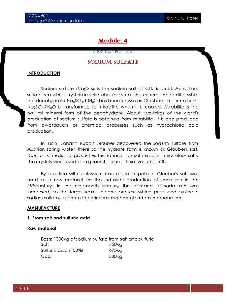 Sodium Sulfate | PDF | Sodium Chloride | Sets Of Chemical Elements