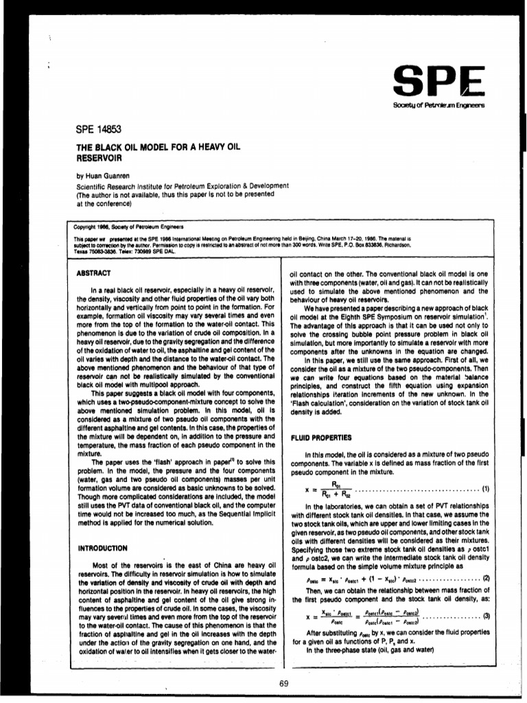 The Black Oil Model For A Heaw Oil Reservoir: Vartatkxr | PDF ...