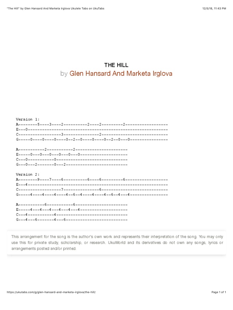 The Hill - Glen Hansard and Marketa Irglova TAB PDF | PDF