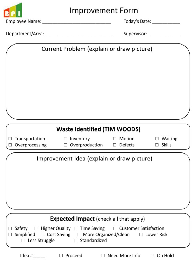 Improvement Form: Current Problem (Explain or Draw Picture) | PDF