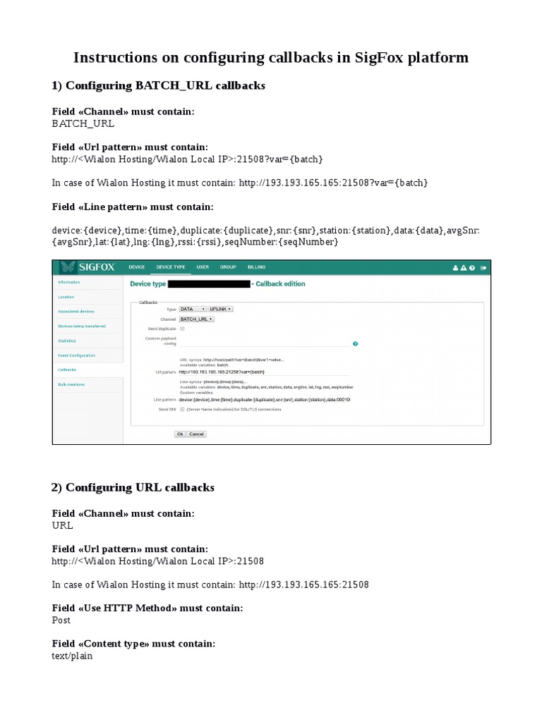 Configuring SigFox Callbacks | PDF
