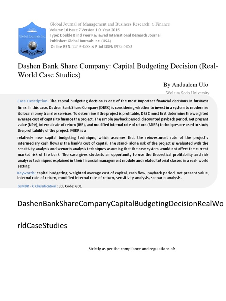 Case Study Capital Budgeting | PDF | Capital Budgeting | Net Present Value