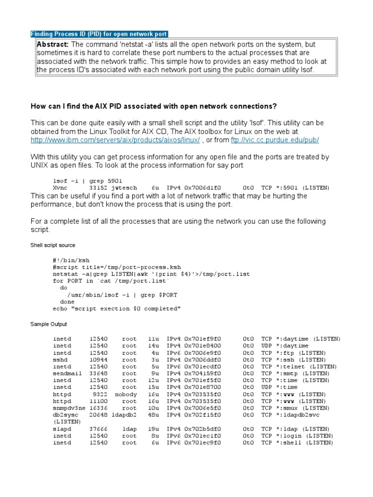 Correlating Open Network Ports to Associated Processes on AIX | PDF | Port (Computer Networking ...