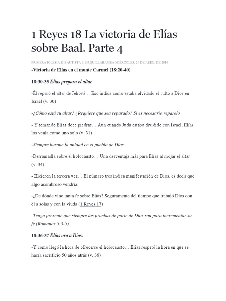 1 Reyes 18 La Victoria de Elías Sobre Baal | PDF | Elijah | Libros de reyes