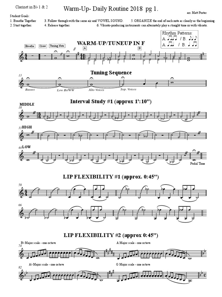 Warm-Up - Daily Routine - Clarinet BB 1 & 2 | PDF | Scale (Music ...