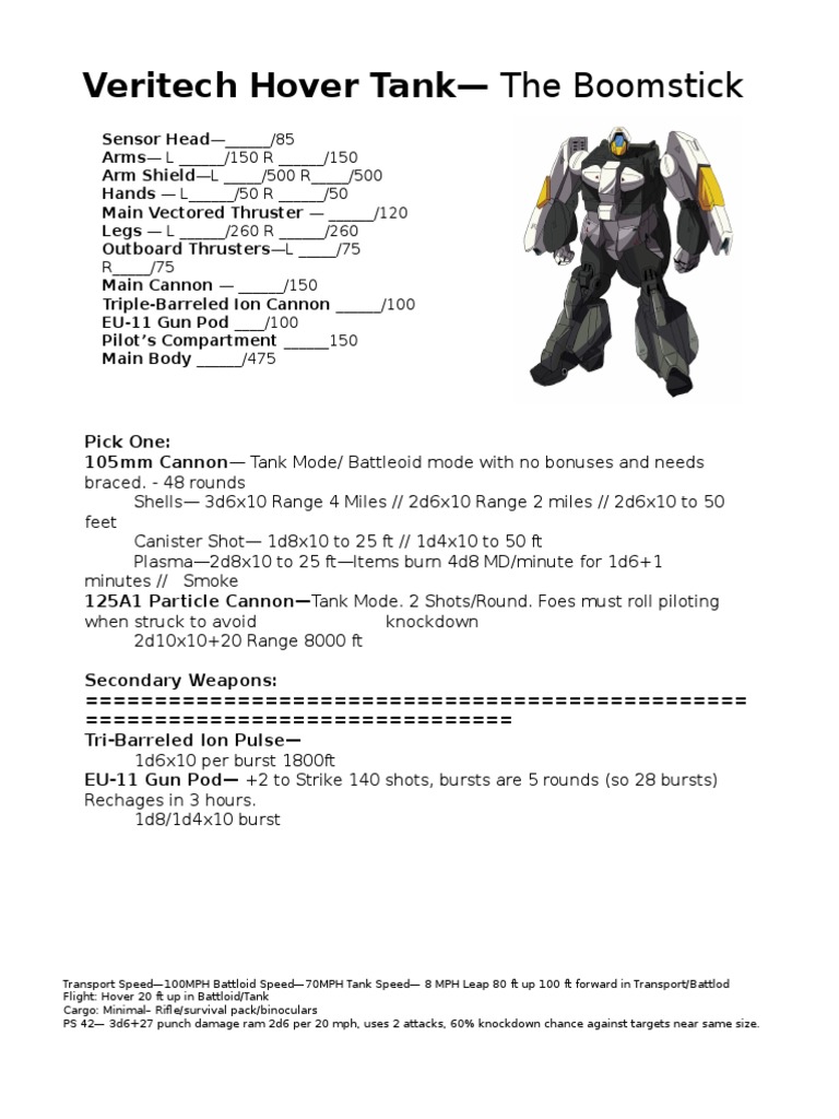Veritech Hover Tank - The Boomstick | PDF