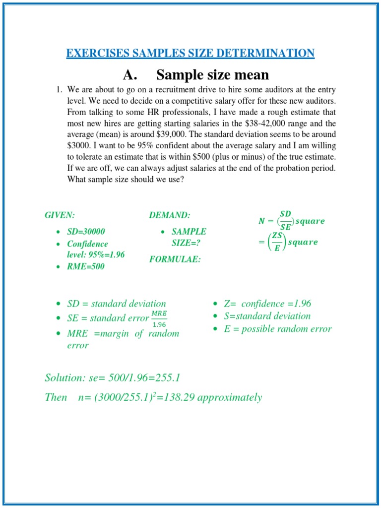 Sample Size Determination Exercises | PDF | Sample Size Determination ...