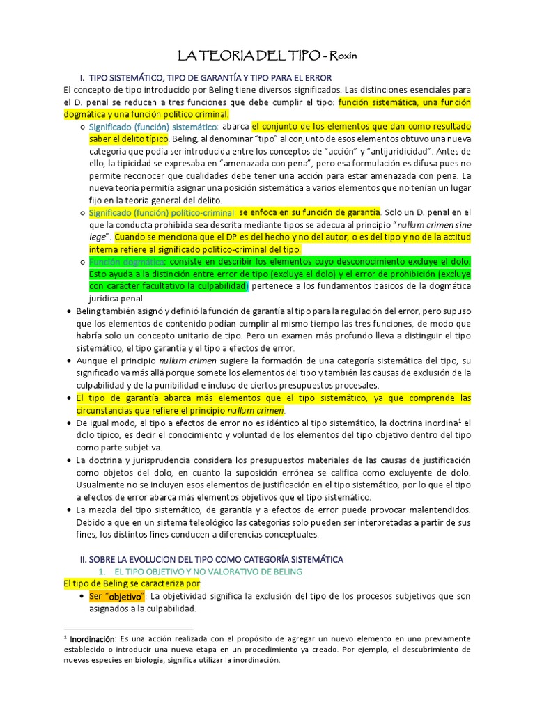 Roxin La Teoría Del Tipo | Descargar gratis PDF | Intención (Derecho ...