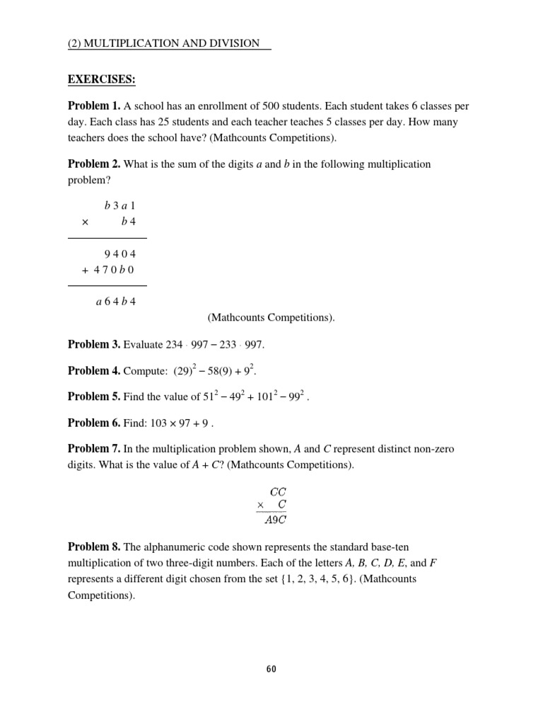 Multiplication Notes Problems and Keys | PDF | Multiplication ...