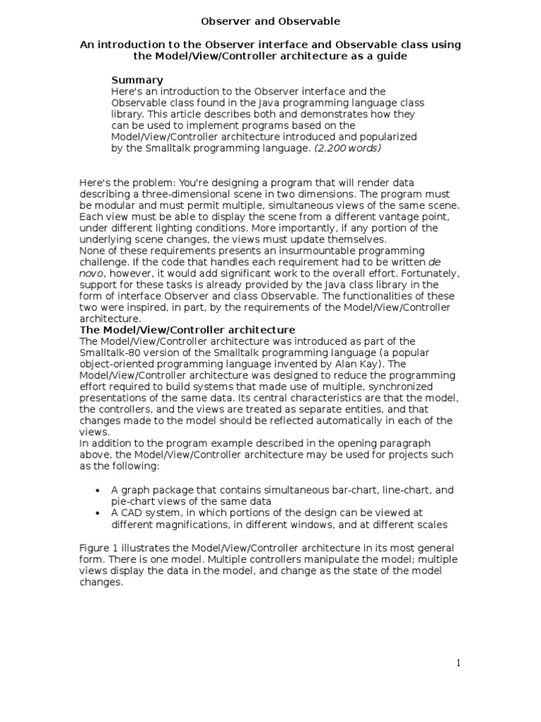 Observer and Observable An Introduction To The Observer Interface and ...