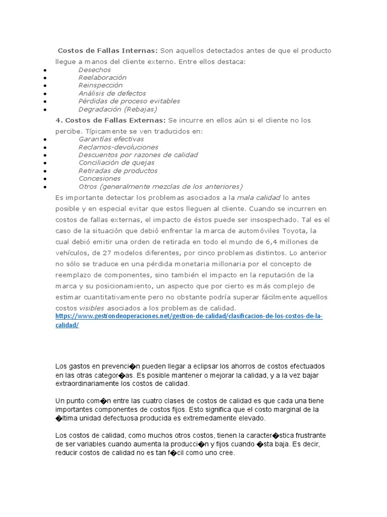 Costos de Fallas Internas | PDF