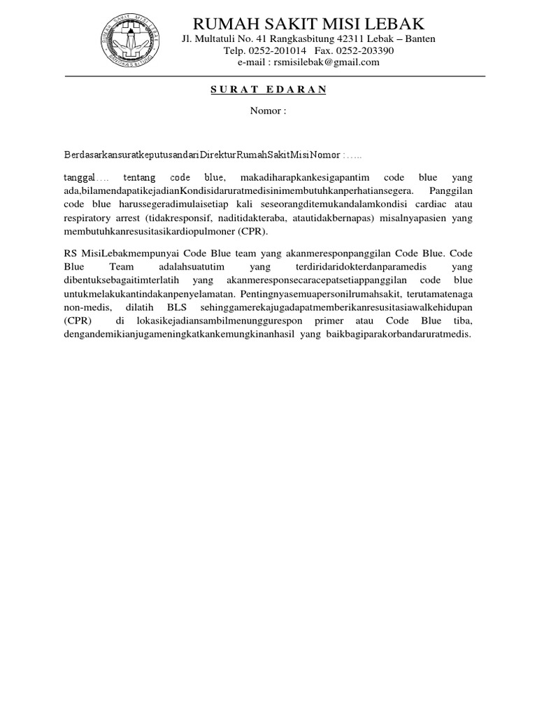 Surat Edaran Code Blue | PDF