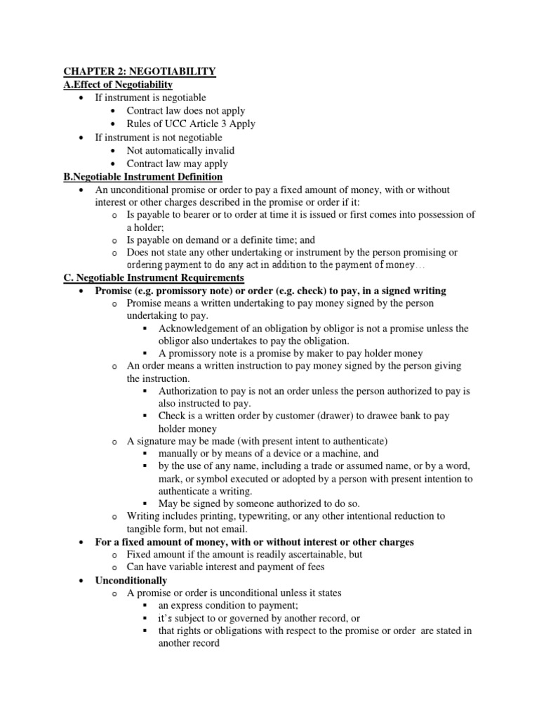 Analysis of the Requirements for and Effects of Negotiability of ...