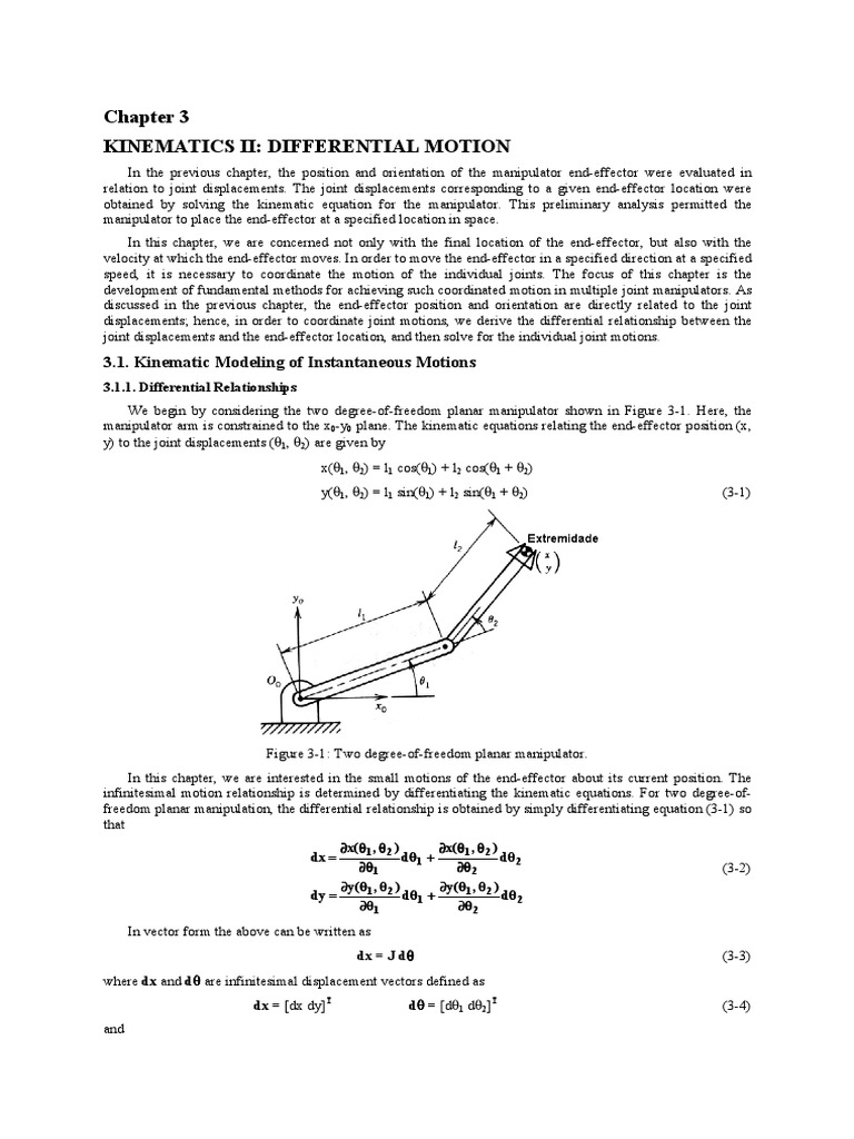 Kinematics Ii: Differential Motion: 3.1. Kinematic Modeling of Instantaneous Motions | PDF ...