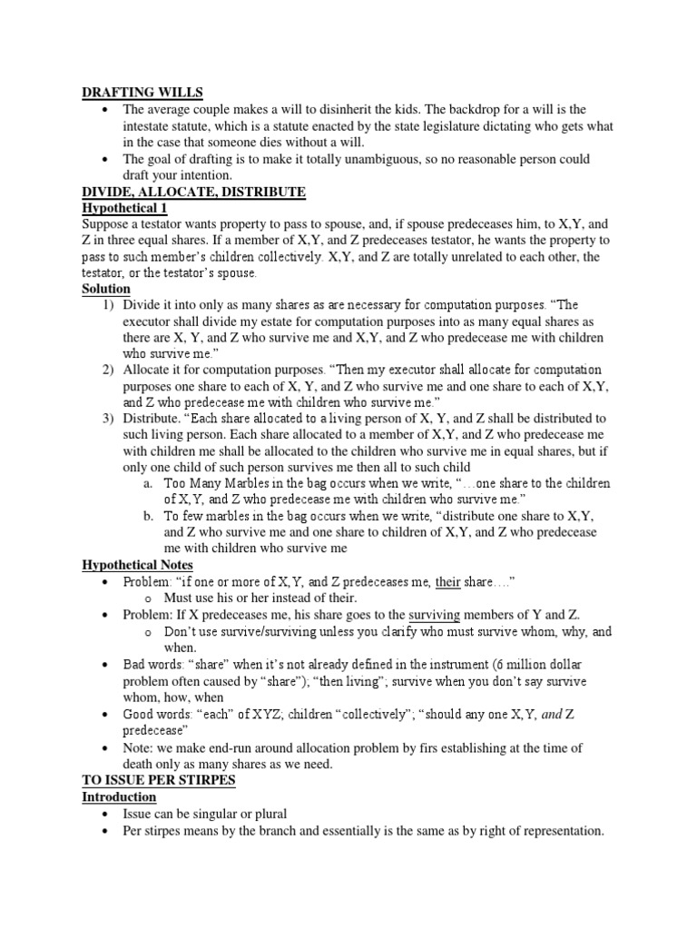 Drafting Outline | PDF | Trust Law | Will And Testament