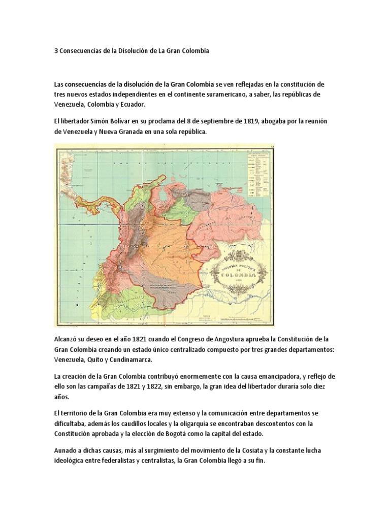 3 Consecuencias de La Disolución de La Gran Colombia | PDF | Venezuela ...