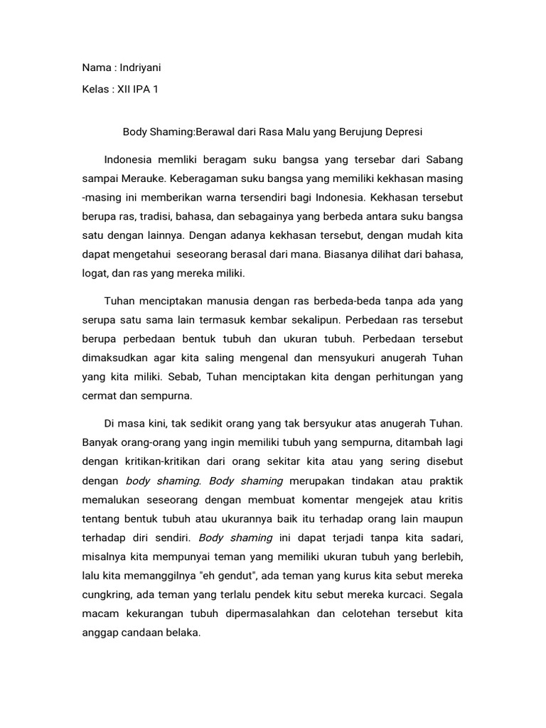 Essay Body Shaming | PDF
