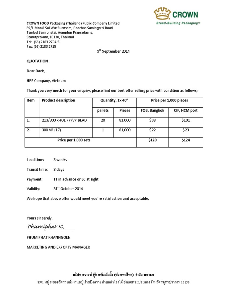 Quotation 09 Sep 2014 Signed | PDF