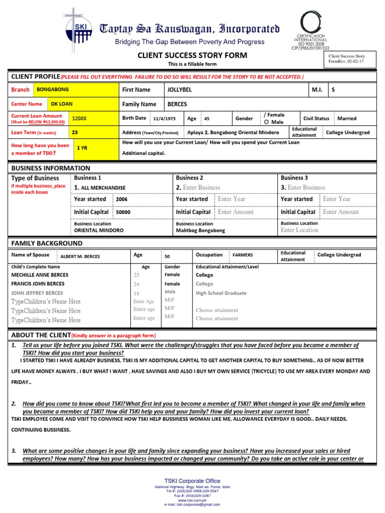 Client Success Story Form | Download Free PDF | Business