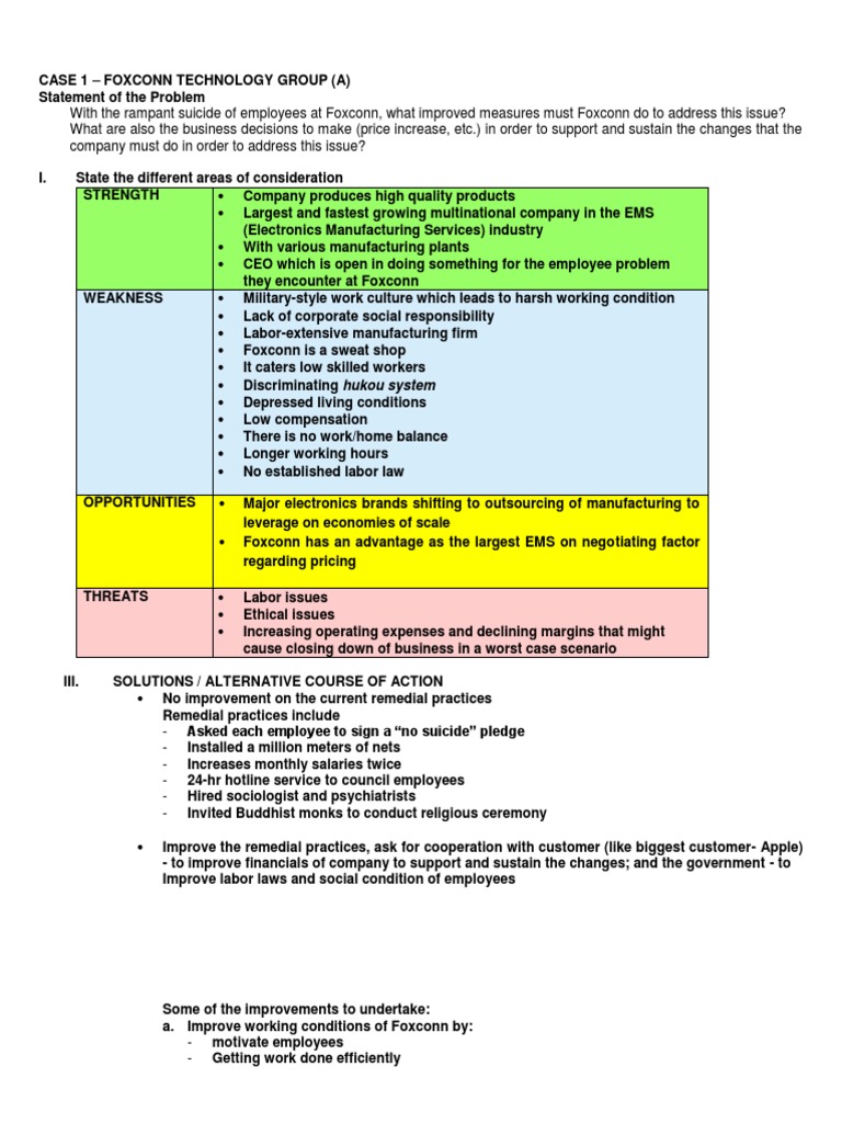 FoxConn Case Analysis | PDF | Sweatshop | Employment