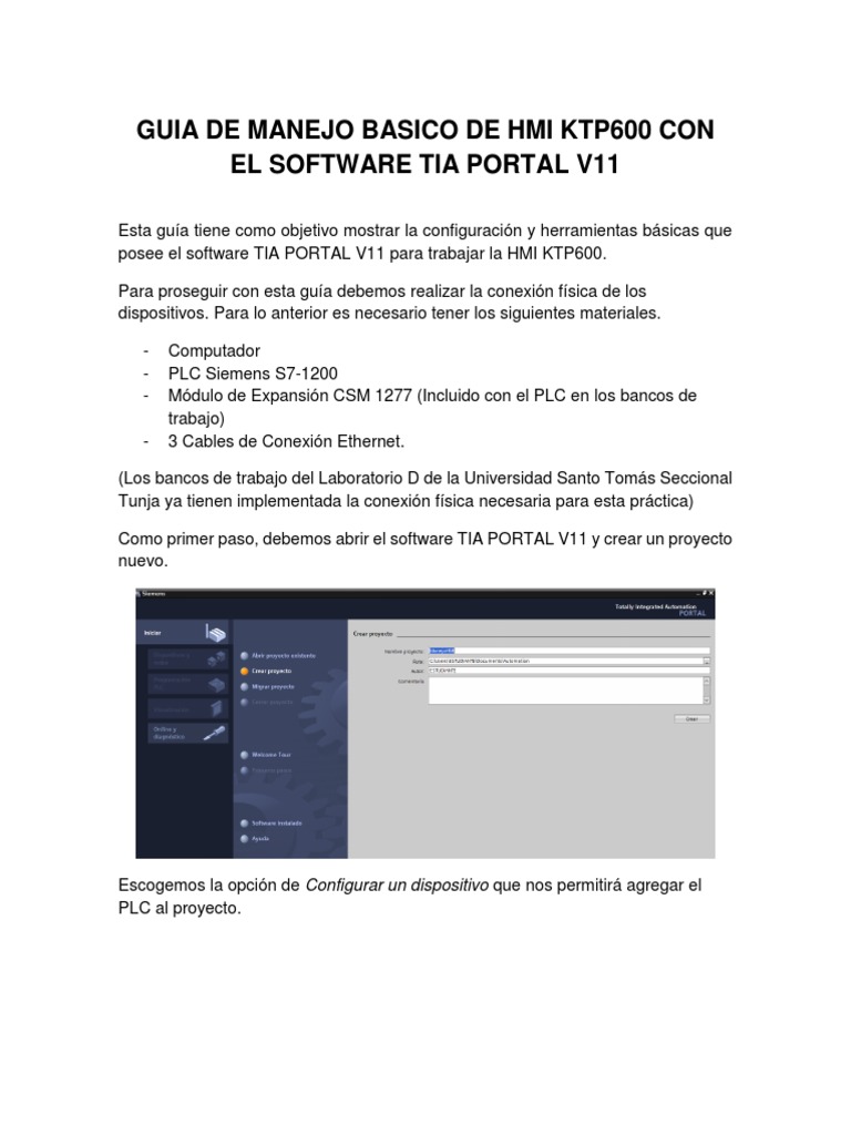 Guia de Manejo Basico de Hmi Ktp600 Con El Software Tia Portal v11 | PDF | Diodo emisor de luz ...