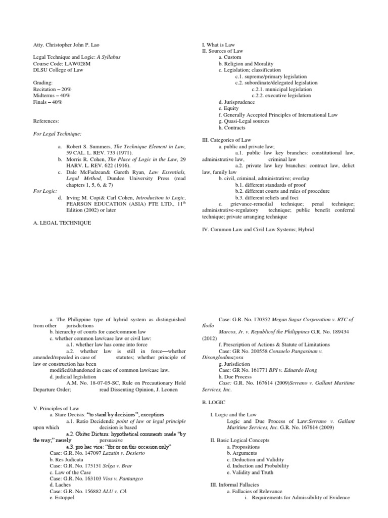 Legal Technique and Logic Syllabus | PDF | Argument | Fallacy