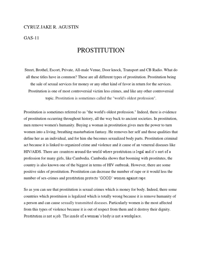 Prostitution: Cyruz Jake R. Agustin GAS-11 | PDF