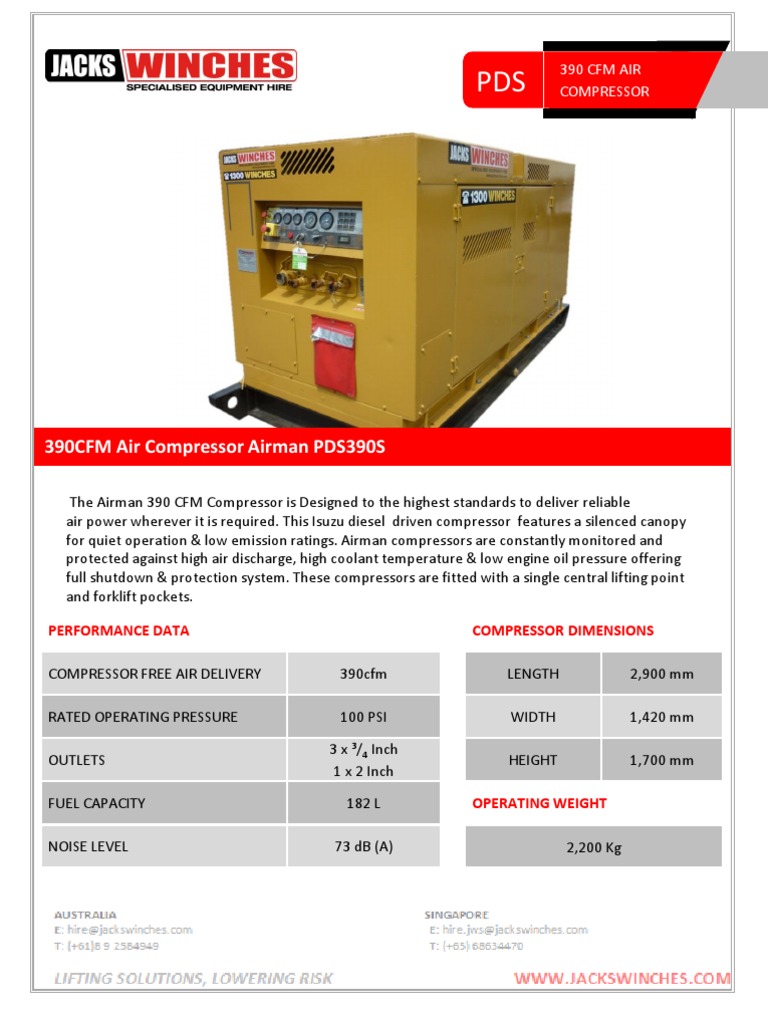Airman PDS 390 CFM Compressor Specs | PDF | Technology & Engineering