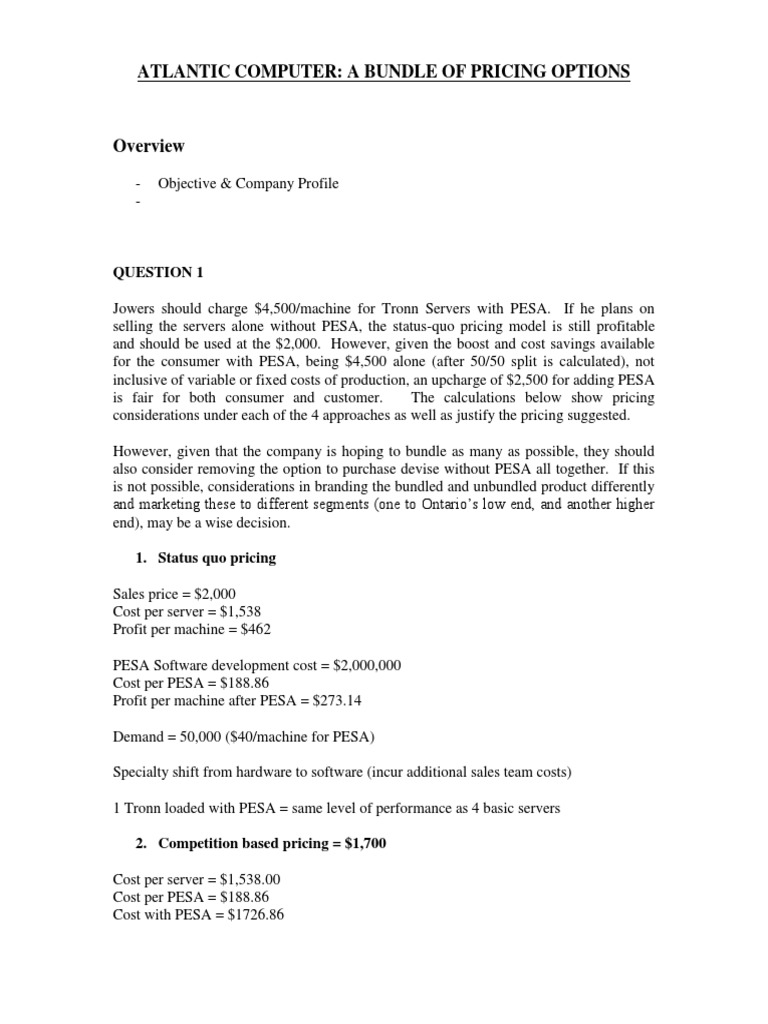 Atlantic Computer Case Analysis | PDF | Pricing | Profit (Economics)