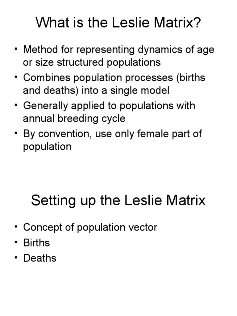 Understanding the Leslie Matrix Model | PDF | Eigenvalues And ...