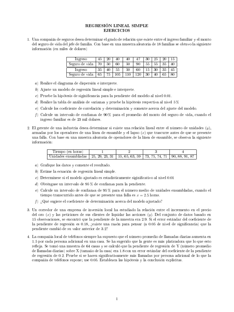 Ejercicios Regresi N | Descargar gratis PDF | Regresión lineal | Error estándar