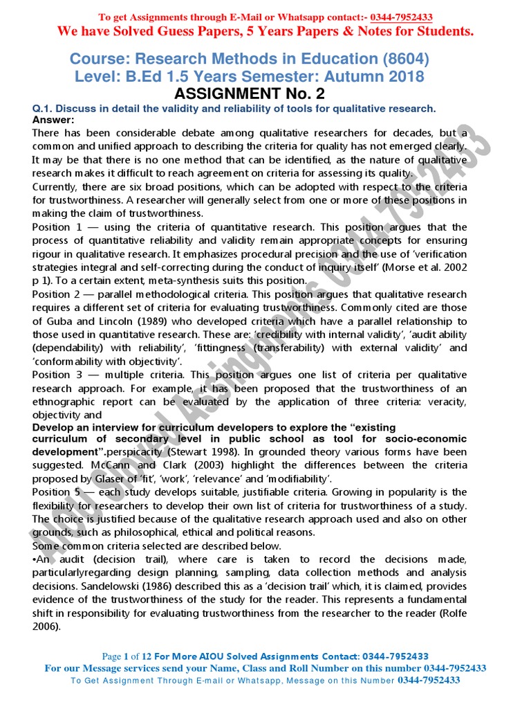 Course: Research Methods in Education (8604) Level: B.Ed 1.5 Years ...