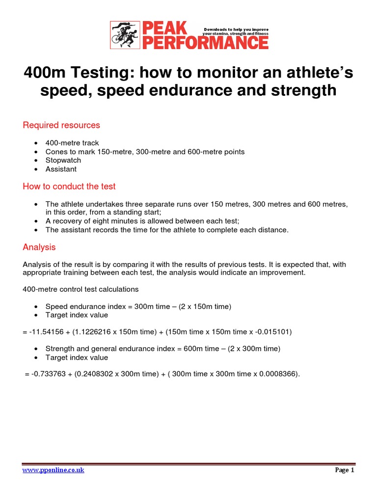 400m Speed and Endurance Testing Guide | PDF | Endurance | Sports