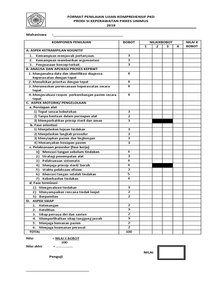 Format Penilaian Ujian Komprehensif PKD 2019 | PDF