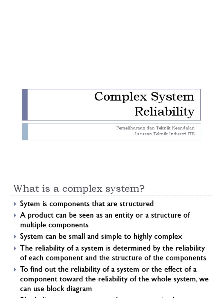 Complex System Reliability: Pemeliharaan Dan Teknik Keandalan Jurusan ...