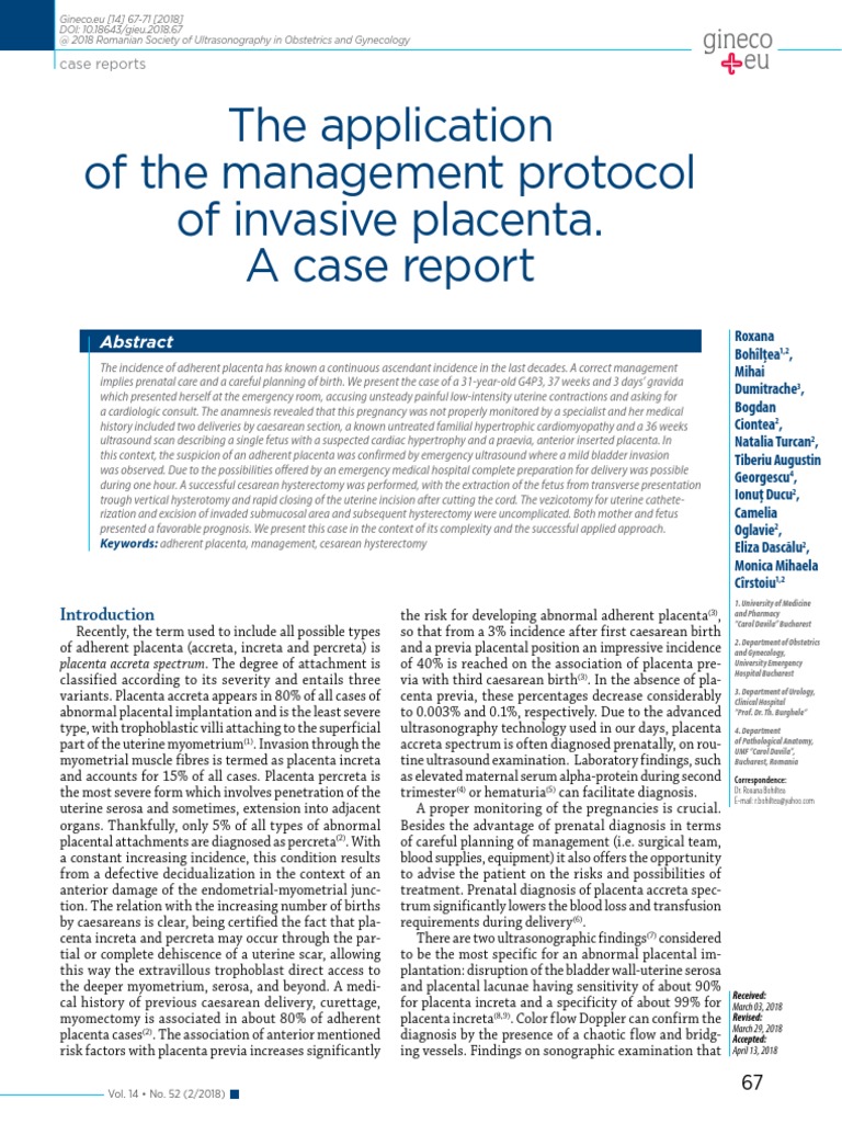 The Application of The Management Protocol of Invasive Placenta. A Case ...