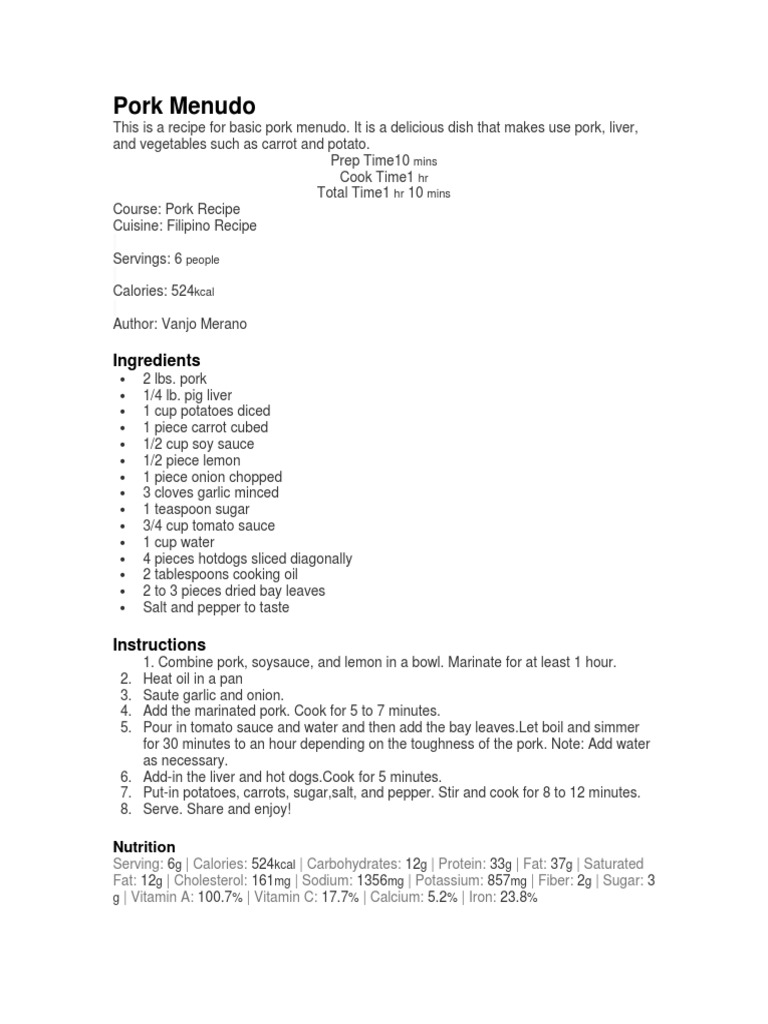 Pork Menudo: Ingredients | PDF