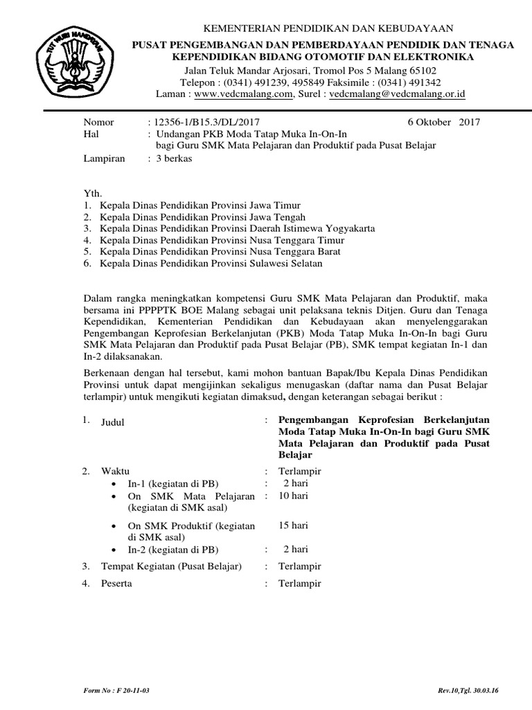 1-Undangan Peserta PKB Di PB - Tembusan Cabang Dinas + Ketua MGMP | PDF