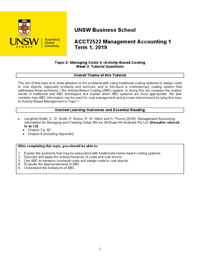 ACCT2522 - Topic 2 Tutorial Questions 2019 | PDF | Resource | Cost