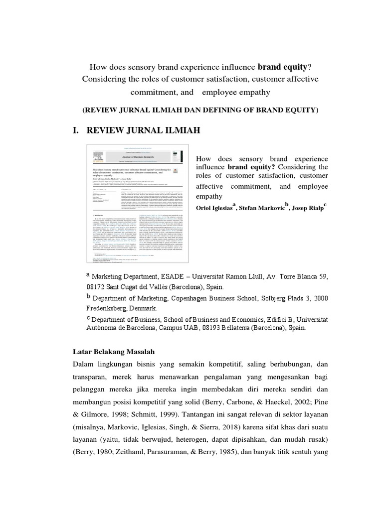 Review Jurnal Ilmiah Dan Defining of Brand Equity | PDF