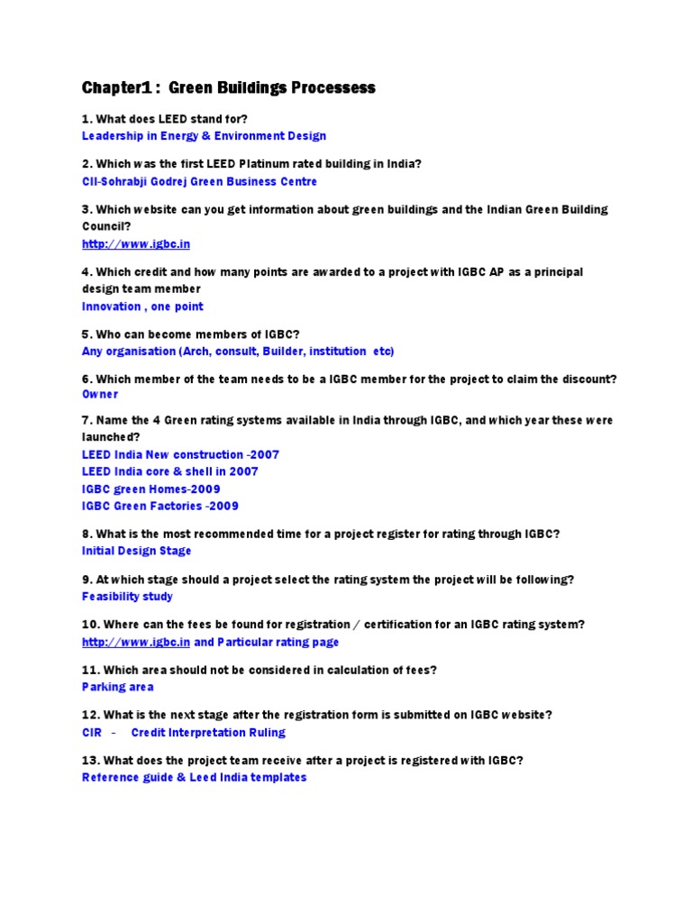 Chapter 1 Green Building Processess | PDF | Leadership In Energy And ...