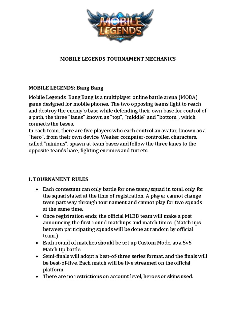 MLBB Tournament Rules and Mechanics | PDF | Multiplayer Video Games | Video Games