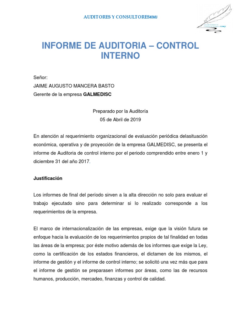 Informe de Auditoria - Control Interno | PDF | Auditoría | Contabilidad